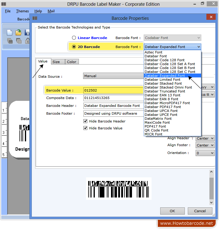 Create Databar Expanded Barcode Two Dimensional Font Howtobarcode