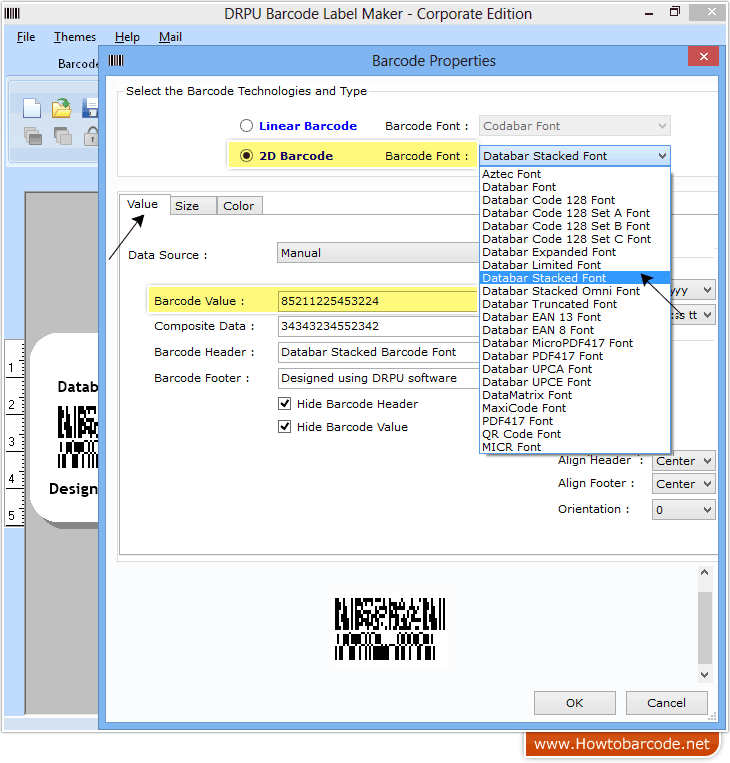 Design Databar Stacked 2D barcode font - HowToBarcode