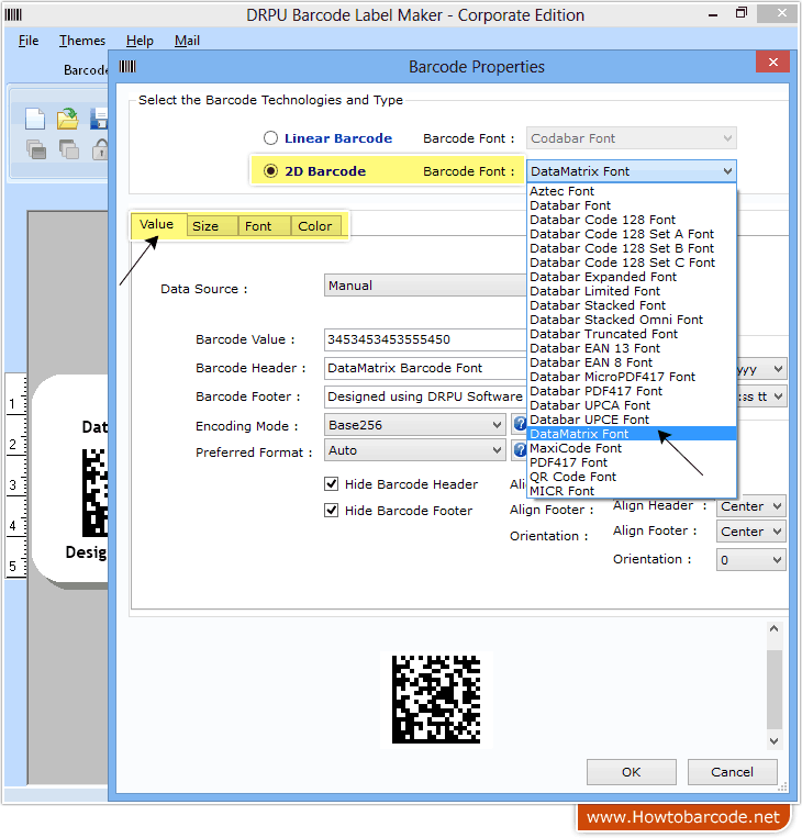 DataMatrix 2D Barcode Label Font HowToBarcode DataMatrix 2D Barcode Label Font HowToBarcode